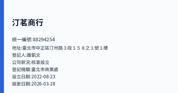 汀茗商行的照片-統編 88294254(臺北市) 公司登記資料與營業項目詳細圖表