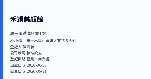 禾穎美顏館的照片-統編 88308139(臺北市) 公司登記資料與營業項目詳細圖表