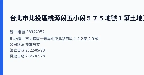 台北市北投區桃源段五小段575地號1筆土地更新單元都市更新會的照片-統編 88324052(臺北市) 公司登記資料與營業項目詳細圖表
