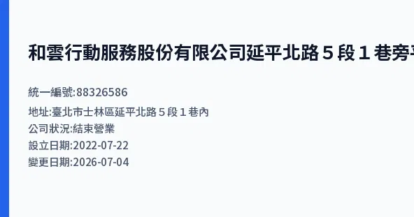和雲行動服務股份有限公司延平北路5段1巷旁平面停車場的照片-統編 88326586(臺北市) 公司登記資料與營業項目詳細圖表