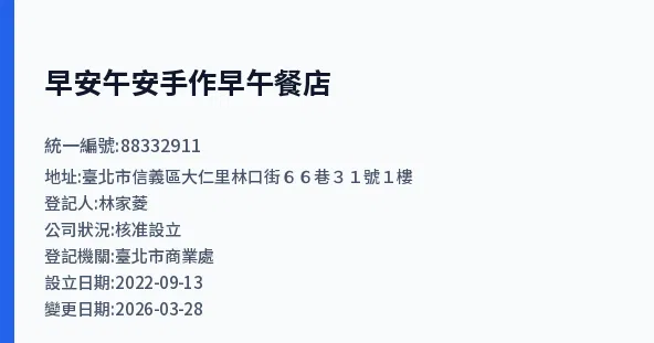 早安午安手作早午餐店的照片-統編 88332911(臺北市) 公司登記資料與營業項目詳細圖表