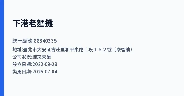 下港老麵攤的照片-統編 88340335(臺北市) 公司登記資料與營業項目詳細圖表