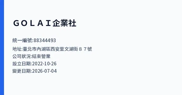 GOLAI企業社的照片-統編 88344493(臺北市) 公司登記資料與營業項目詳細圖表