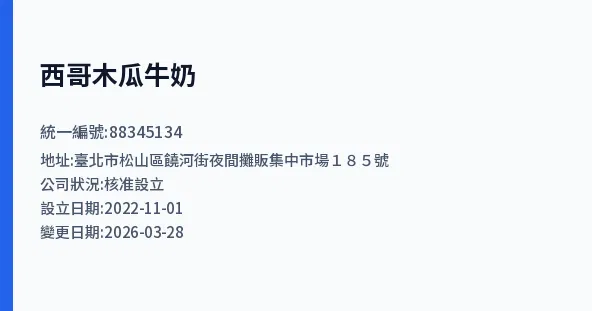 西哥木瓜牛奶的照片-統編 88345134(臺北市) 公司登記資料與營業項目詳細圖表