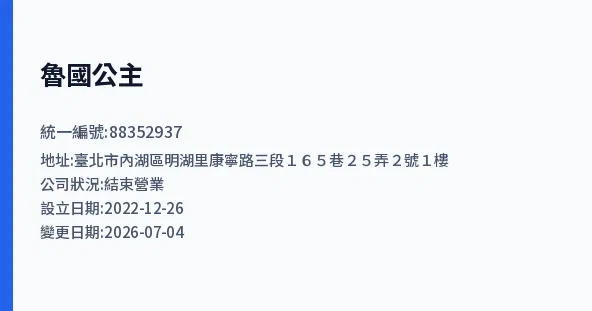 魯國公主的照片-統編 88352937(臺北市) 公司登記資料與營業項目詳細圖表
