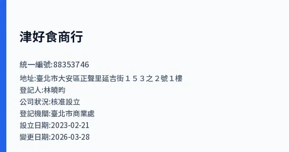 津好食商行的照片-統編 88353746(臺北市) 公司登記資料與營業項目詳細圖表