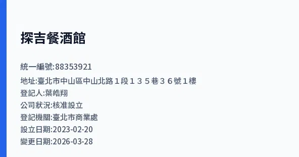 探吉餐酒館的照片-統編 88353921(臺北市) 公司登記資料與營業項目詳細圖表