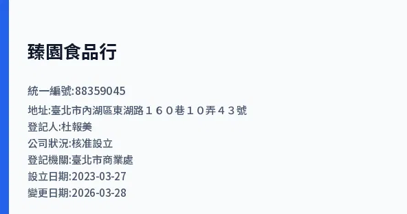 臻園食品行的照片-統編 88359045(臺北市) 公司登記資料與營業項目詳細圖表