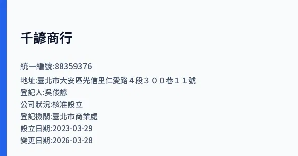 千諺商行的照片-統編 88359376(臺北市) 公司登記資料與營業項目詳細圖表