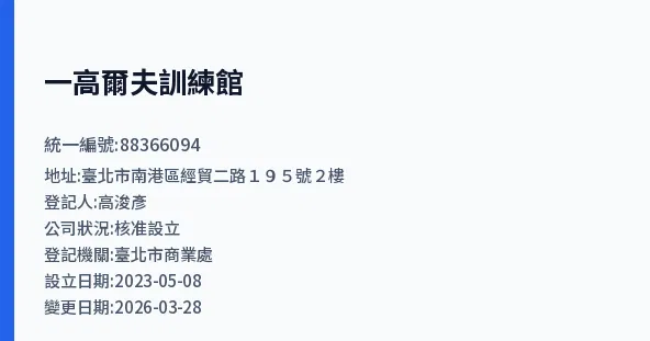 一高爾夫訓練館的照片-統編 88366094(臺北市) 公司登記資料與營業項目詳細圖表