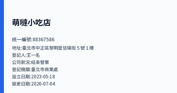 萌噠小吃店的照片-統編 88367586(臺北市) 公司登記資料與營業項目詳細圖表