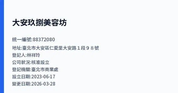 大安玖捌美容坊的照片-統編 88372080(臺北市) 公司登記資料與營業項目詳細圖表