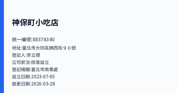 神保町小吃店的照片-統編 88374340(臺北市) 公司登記資料與營業項目詳細圖表