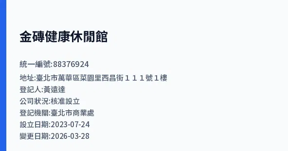 金磚健康休閒館的照片-統編 88376924(臺北市) 公司登記資料與營業項目詳細圖表