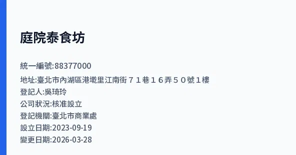庭院泰食坊的照片-統編 88377000(臺北市) 公司登記資料與營業項目詳細圖表