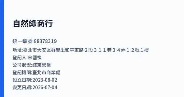 自然綠商行的照片-統編 88378319(臺北市) 公司登記資料與營業項目詳細圖表