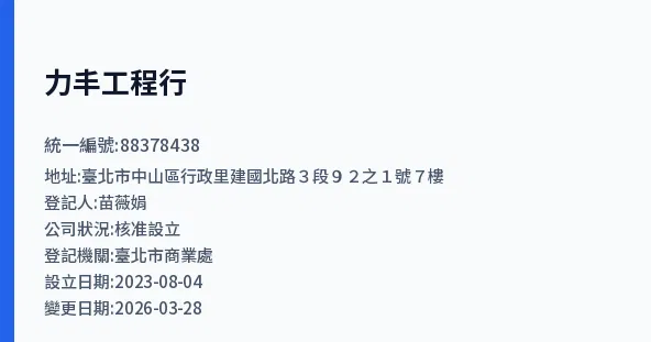 力丰工程行的照片-統編 88378438(臺北市) 公司登記資料與營業項目詳細圖表