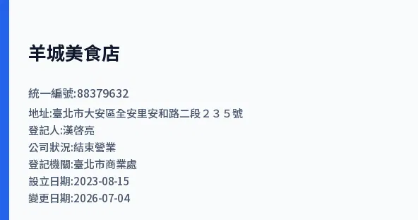 羊城美食店的照片-統編 88379632(臺北市) 公司登記資料與營業項目詳細圖表