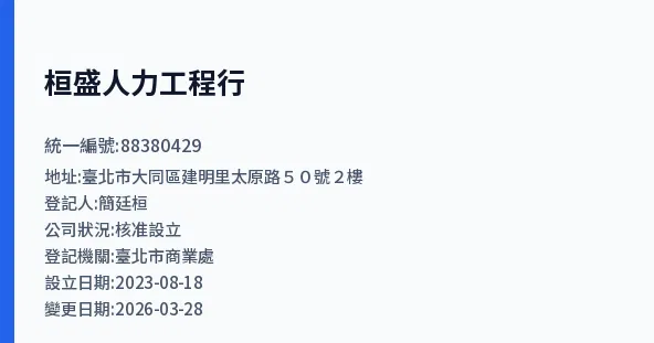 桓盛人力工程行的照片-統編 88380429(臺北市) 公司登記資料與營業項目詳細圖表