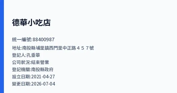 德華小吃店的照片-統編 88400987(南投縣) 公司登記資料與營業項目詳細圖表