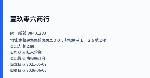 壹玖零六商行的照片-統編 88401233(南投縣) 公司登記資料與營業項目詳細圖表
