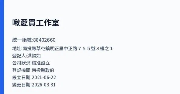 啾愛買工作室的照片-統編 88402660(南投縣) 公司登記資料與營業項目詳細圖表