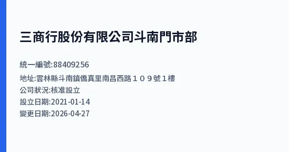 三商行股份有限公司斗南門市部的照片-統編 88409256(雲林縣) 公司登記資料與營業項目詳細圖表