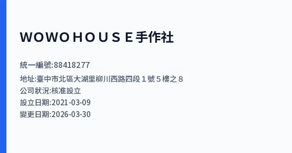 WOWOHOUSE手作社的照片-統編 88418277(臺中市) 公司登記資料與營業項目詳細圖表