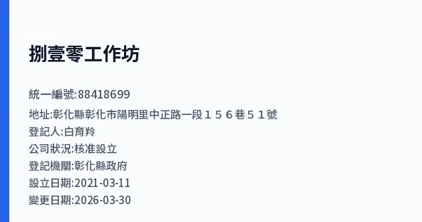 捌壹零工作坊的照片-統編 88418699(彰化縣) 公司登記資料與營業項目詳細圖表