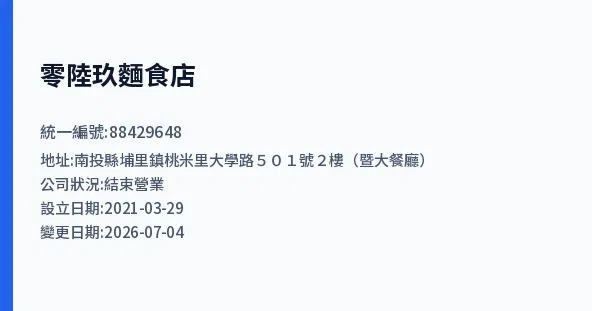零陸玖麵食店的照片-統編 88429648(南投縣) 公司登記資料與營業項目詳細圖表
