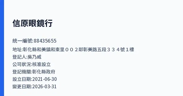 信原眼鏡行的照片-統編 88435655(彰化縣) 公司登記資料與營業項目詳細圖表