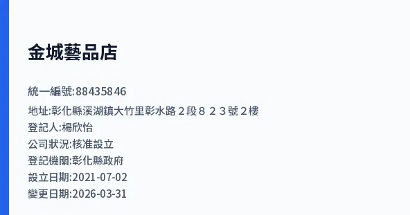 金城藝品店的照片-統編 88435846(彰化縣) 公司登記資料與營業項目詳細圖表