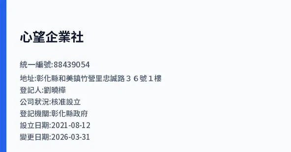 心望企業社的照片-統編 88439054(彰化縣) 公司登記資料與營業項目詳細圖表