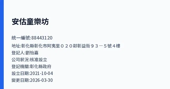 安估童樂坊的照片-統編 88443120(彰化縣) 公司登記資料與營業項目詳細圖表