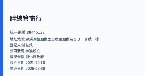 胖總管商行的照片-統編 88445133(彰化縣) 公司登記資料與營業項目詳細圖表