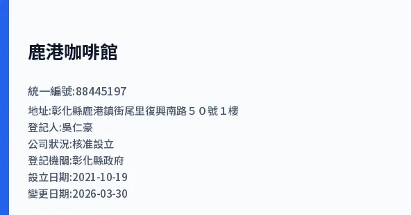 鹿港咖啡館的照片-統編 88445197(彰化縣) 公司登記資料與營業項目詳細圖表