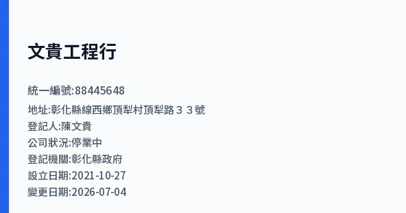 文貴工程行的照片-統編 88445648(彰化縣) 公司登記資料與營業項目詳細圖表