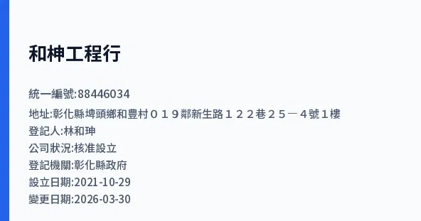 和柛工程行的照片-統編 88446034(彰化縣) 公司登記資料與營業項目詳細圖表