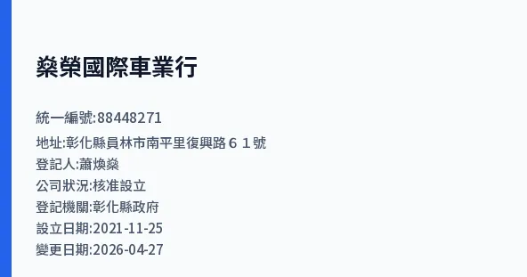 燊榮國際車業行的照片-統編 88448271(彰化縣) 公司登記資料與營業項目詳細圖表
