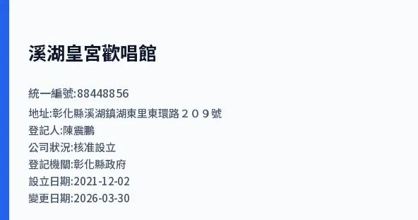 溪湖皇宮歡唱館的照片-統編 88448856(彰化縣) 公司登記資料與營業項目詳細圖表