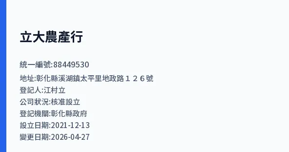 立大農產行的照片-統編 88449530(彰化縣) 公司登記資料與營業項目詳細圖表