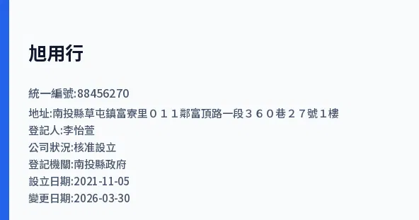 旭用行的照片-統編 88456270(南投縣) 公司登記資料與營業項目詳細圖表