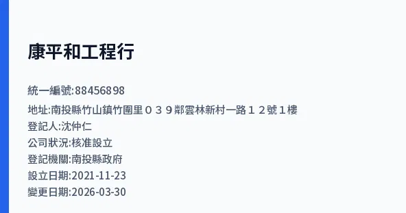 康平和工程行的照片-統編 88456898(南投縣) 公司登記資料與營業項目詳細圖表