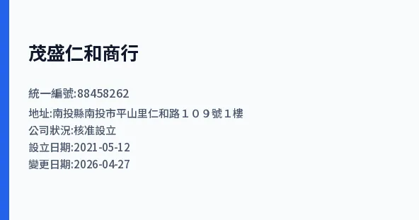 茂盛仁和商行的照片-統編 88458262(南投縣) 公司登記資料與營業項目詳細圖表