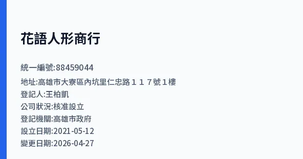 花語人形商行的照片-統編 88459044(高雄市) 公司登記資料與營業項目詳細圖表