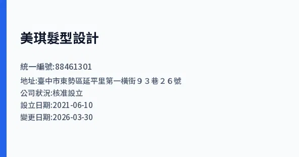 美琪髮型設計的照片-統編 88461301(臺中市) 公司登記資料與營業項目詳細圖表