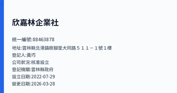 欣嘉林企業社的照片-統編 88463878(雲林縣) 公司登記資料與營業項目詳細圖表