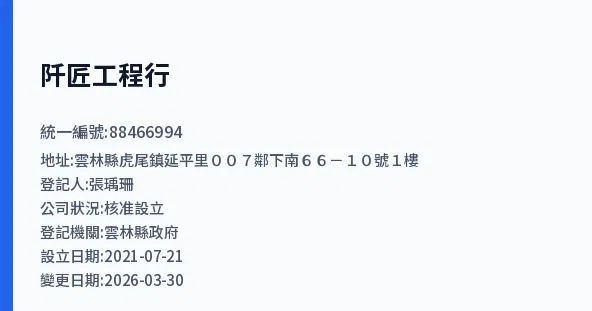 阡匠工程行的照片-統編 88466994(雲林縣) 公司登記資料與營業項目詳細圖表