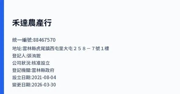 禾達農產行的照片-統編 88467570(雲林縣) 公司登記資料與營業項目詳細圖表