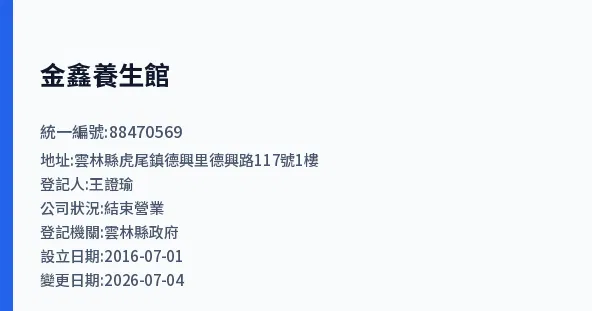 金鑫養生館的照片-統編 88470569(雲林縣) 公司登記資料與營業項目詳細圖表